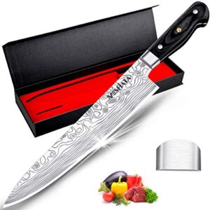 mosfiata chef knife 10 inch super sharp professional kitchen knife with finger guard in gift box, german high carbon stainless steel en.4116 cooking knife with micarta handle