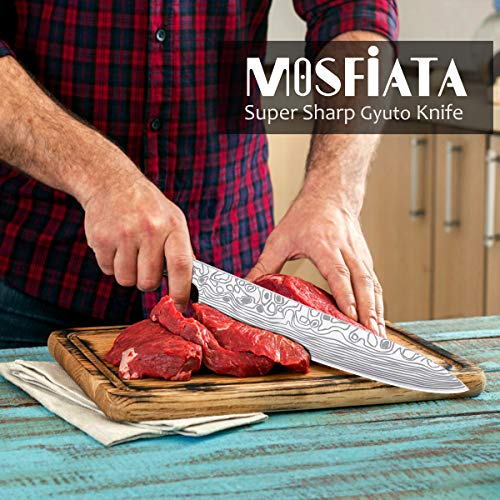 MOSFiATA Chef Knife 10 Inch Super Sharp Professional Kitchen Knife with Finger Guard in Gift Box, German High Carbon Stainless Steel EN.4116 Cooking Knife with Micarta Handle