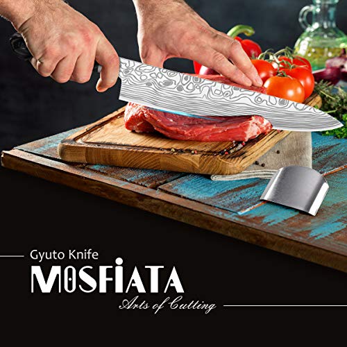 MOSFiATA Chef Knife 10 Inch Super Sharp Professional Kitchen Knife with Finger Guard in Gift Box, German High Carbon Stainless Steel EN.4116 Cooking Knife with Micarta Handle