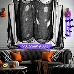 HAOYUNTE Halloween Creepy Cloth, Spooky Giant (40 x236 in.) Cheese Cloth Tapestry for Halloween Party Supplies Decorations Outdoor Yard Home Wall Decor, Black