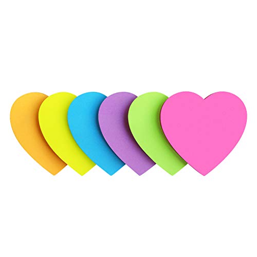 Heart Shape Sticky Notes 6 Color Bright Colorful Sticky Pad 75 Sheets/Pad Self-Sticky Note Pads