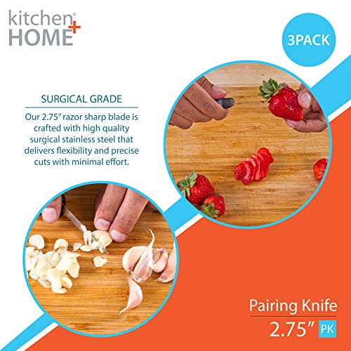 Kitchen + Home Paring Knife – 2.5” Ultra Sharp Surgical Stainless Steel Paring Knives – 3 Pack