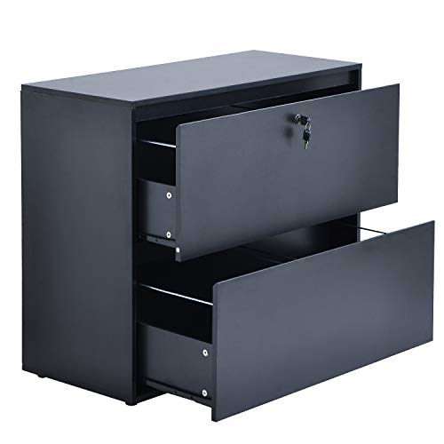 EBTOOLS Lateral File Cabinet, 2-Drawer Filing Cabinet with Lock Modular Stacking Storage Box for Home Office Files Storage Organizer Black 35.43" x 15.74" x 29.92"