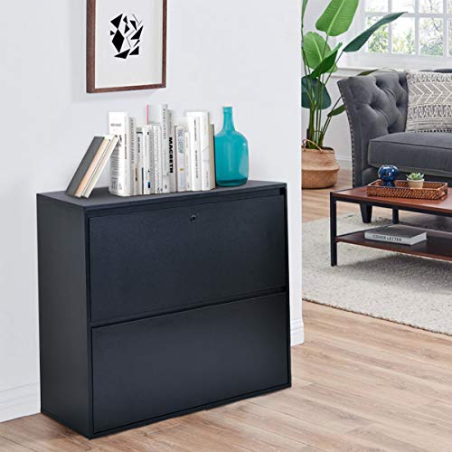 EBTOOLS Lateral File Cabinet, 2-Drawer Filing Cabinet with Lock Modular Stacking Storage Box for Home Office Files Storage Organizer Black 35.43" x 15.74" x 29.92"