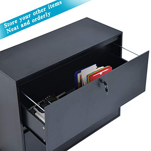 EBTOOLS Lateral File Cabinet, 2-Drawer Filing Cabinet with Lock Modular Stacking Storage Box for Home Office Files Storage Organizer Black 35.43" x 15.74" x 29.92"