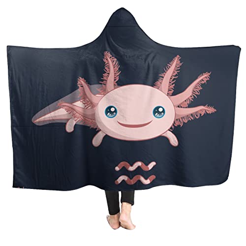 ARTIEMASTER Axolotl Hooded Blanket Soft and Lightweight Flannel Throw Suitable for Use in Bed, Living Room and Travel 80"x60" for Audlt