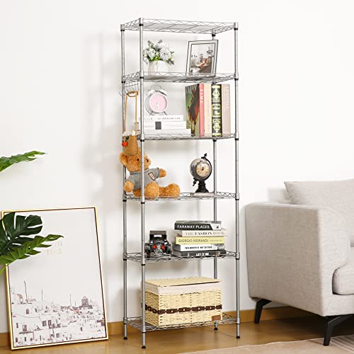 BATHWA 6-Shelf Wire Shelving Units, Heavy Duty Metal Shelf Wire Rack with Leveling Feet, Adjustable Utility Storage Shelves for Garage, Kitchen, Living Room, Bathroom, 21.26L x 11.42W x 62.99H