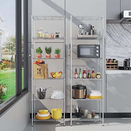 BATHWA 6-Shelf Wire Shelving Units, Heavy Duty Metal Shelf Wire Rack with Leveling Feet, Adjustable Utility Storage Shelves for Garage, Kitchen, Living Room, Bathroom, 21.26L x 11.42W x 62.99H