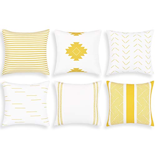 Yastouay Decorative Pillow Covers Set of 6 Modern Pillow Covers Geometric Pillow Covers Simple Strings Pillow Cases Home Decor Cushion Covers for Couch Sofa Bedroom Car (Yellow, 18 x 18 Inch)