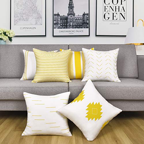 Yastouay Decorative Pillow Covers Set of 6 Modern Pillow Covers Geometric Pillow Covers Simple Strings Pillow Cases Home Decor Cushion Covers for Couch Sofa Bedroom Car (Yellow, 18 x 18 Inch)