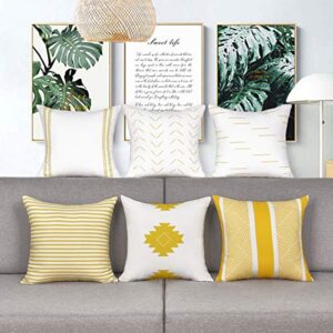 Yastouay Decorative Pillow Covers Set of 6 Modern Pillow Covers Geometric Pillow Covers Simple Strings Pillow Cases Home Decor Cushion Covers for Couch Sofa Bedroom Car (Yellow, 18 x 18 Inch)