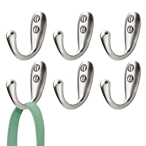 mDesign Wall Mount Decorative Metal Single Storage Organizer Hooks for Coats, Hoodies, Hats, Scarves, Purses, Leashes, Bath Towels, Robes - Hardware Included, 6 Pack - Chrome