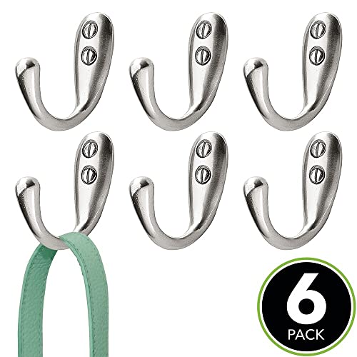 mDesign Wall Mount Decorative Metal Single Storage Organizer Hooks for Coats, Hoodies, Hats, Scarves, Purses, Leashes, Bath Towels, Robes - Hardware Included, 6 Pack - Chrome