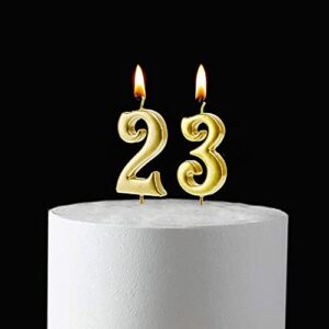 Bailym Gold 23rd Birthday Candles, Number 23 Cake Topper for Birthday Decorations