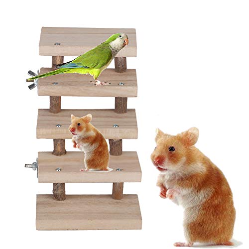 5 Layers Pet Hamster Wooden Climbing Ladder Cage Wood Ladder Natural Wood Hamster Ladder Toy Climbing Stairs Pet Toys Gift Cage Accessories