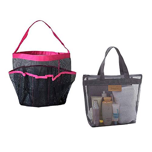 2 Pack Mesh Shower Caddy Shower Tote Bag with 8 Mesh Storage Pockets Shower Caddy Bag Bath Organizer for College dorms Gym Shower Swimming Travel and Daily (Pink)