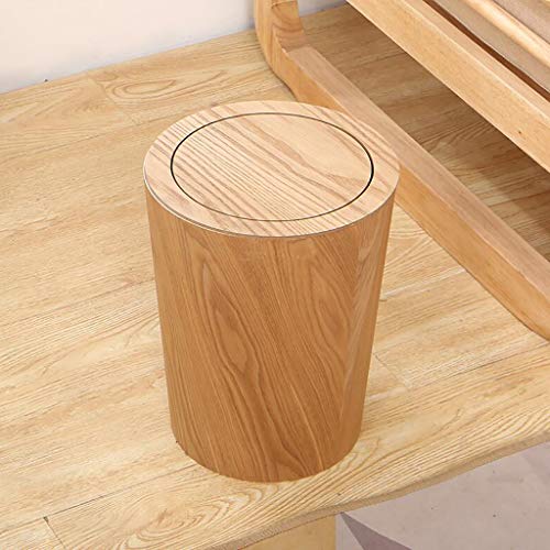 Wood Trash Can with Swing Lid,Round Kitchen Garbage Can,Japanese Small Waste Bin Wastebasket for Office Bathroom Livingroom B 19x19x30cm(7x7x12inch)