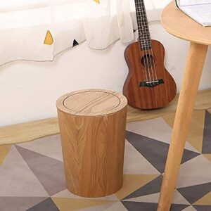 Wood Trash Can with Swing Lid,Round Kitchen Garbage Can,Japanese Small Waste Bin Wastebasket for Office Bathroom Livingroom B 19x19x30cm(7x7x12inch)