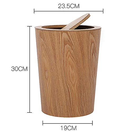 Wood Trash Can with Swing Lid,Round Kitchen Garbage Can,Japanese Small Waste Bin Wastebasket for Office Bathroom Livingroom B 19x19x30cm(7x7x12inch)