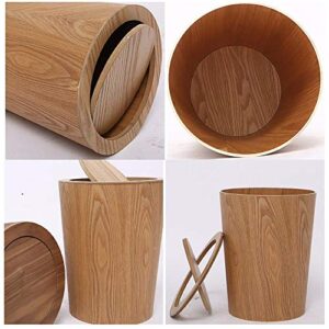 Wood Trash Can with Swing Lid,Round Kitchen Garbage Can,Japanese Small Waste Bin Wastebasket for Office Bathroom Livingroom B 19x19x30cm(7x7x12inch)