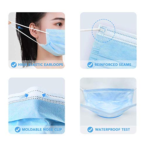 Face Masks, 3 Layer, Adult, Blue, 50 packs come with independent box packages, by DXLOVER fullfilled by amazon, Large