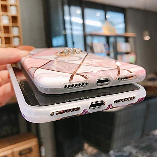 Qokey iPhone Xs Case,iPhone X Case Marble Cute Fashion for Women Girls Men with 360 Degree Rotating Ring Kickstand Soft TPU Shockproof Cover Designed for iPhone X/XS 5.8" Bling Pink Marble