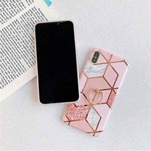 Qokey iPhone Xs Case,iPhone X Case Marble Cute Fashion for Women Girls Men with 360 Degree Rotating Ring Kickstand Soft TPU Shockproof Cover Designed for iPhone X/XS 5.8" Bling Pink Marble