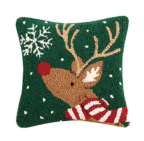 Peking Handicraft 31TG122C10SQ Reindeer with Snowflake M/2 Holiday Hook Pillow, 10-inch Long