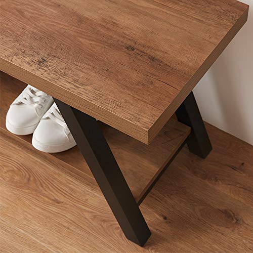 LVB Industrial Entryway Bench, Wood and Metal Storage Bench for Living Dining Room, Farmhouse Indoor Entry Way Shoe Benches Seat, Rustic Oak, 47 Inch Long