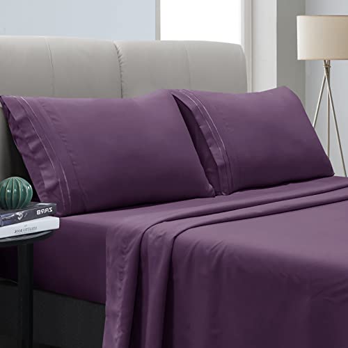 Mejoroom Queen Size Sheet Set - Extra Soft Luxury Brushed Microfiber 1800 Thread Count Percale Egyptian Sheets with 15-inch Deep Pocket - Wrinkle Fade and Hypoallergenic - 4 Piece (Queen, Wineberry)