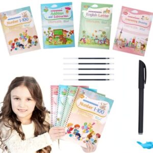 Magical Handwriting Workbooks Practice Copybook, Magic Calligraphy That Can Be Reused Handwriting Copybook Tracing Book (4books+Pens