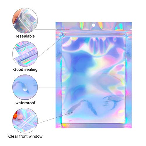 200pcs 3"X 4" (storage size 2.6X2.6 '') Smell Proof Resealable Mylar Bags Food Storage Holographic Bags Foil Pouch Double-Sided Zipper lock Bag