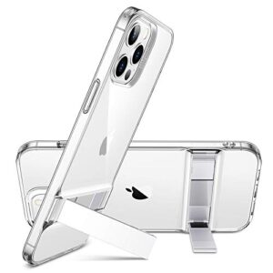 esr metal kickstand case compatible with iphone 12 case/compatible with iphone 12 pro case (2020) [patented design] [two-way stand] [reinforced drop protection] flexible tpu soft back, 6.1" - clear