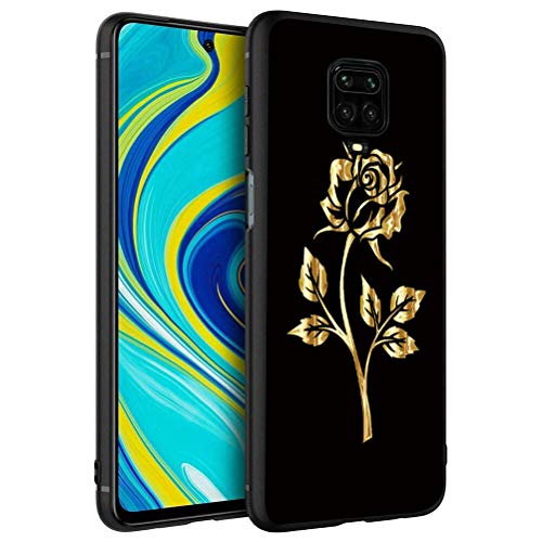 Eouine for Xiaomi Redmi Note 9 Pro Case, Phone Case Silicone Black with Pattern Ultra Slim Shockproof Soft Gel Cover Protective Skin for Xiaomi Redmi Note 9 Pro/Redmi Note 9S (Golden Rose)