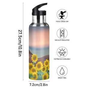 ALAZA Sunflower Horse Water Bottle with Straw Lid Kids Vacuum Insulated Stainless Steel BPA Free Water Flask Thermo Mug Sport, 20 Oz Hot Cold