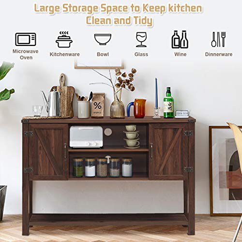 Tangkula Console Table Buffet Table, Modern Sideboard with Storage Cabinets and Bottom Shelf, Contemporary Tall Buffet Storage Cabinet, Kitchen Dining Room Furniture (Brown)