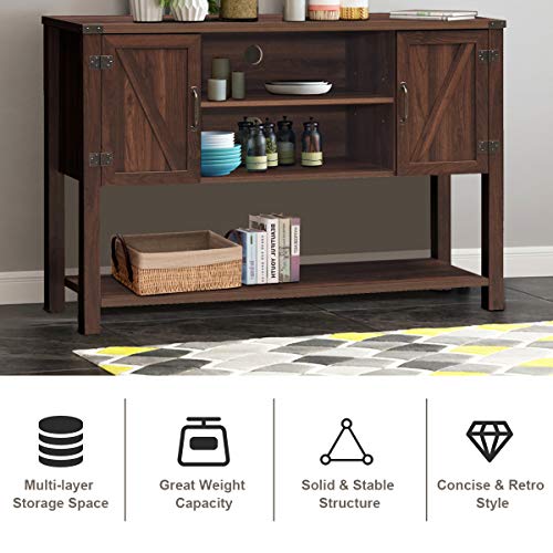 Tangkula Console Table Buffet Table, Modern Sideboard with Storage Cabinets and Bottom Shelf, Contemporary Tall Buffet Storage Cabinet, Kitchen Dining Room Furniture (Brown)