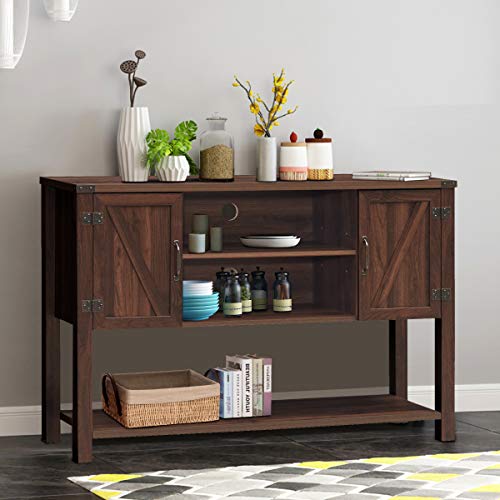 Tangkula Console Table Buffet Table, Modern Sideboard with Storage Cabinets and Bottom Shelf, Contemporary Tall Buffet Storage Cabinet, Kitchen Dining Room Furniture (Brown)