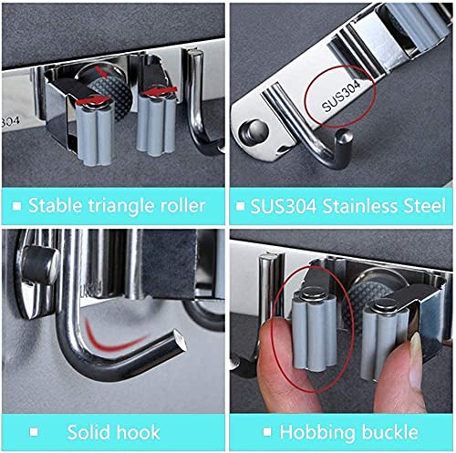 Saxhorn Broom Mop Holder Wall Mount Stainless Steel Tool Hanger Storage Organizer for Home, Kitchen, Garage, Garden, Laundry Room, Bathroom Organization and Storage(4 Racks 5 Hooks)