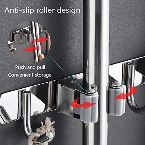 Saxhorn Broom Mop Holder Wall Mount Stainless Steel Tool Hanger Storage Organizer for Home, Kitchen, Garage, Garden, Laundry Room, Bathroom Organization and Storage(4 Racks 5 Hooks)