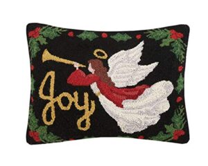 peking handicraft 31jes1651c20ob embroidered joy and angel holiday hook pillow, 20-inch long