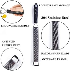 DflowerK Lemon Citrus Zester Cheese Grater Longer Razor Sharp Stainless Steel Blade with Protective Cover Great for Lemon Parmesan Cheese Chocolate Nutmeg Garlic Ginger(Black)