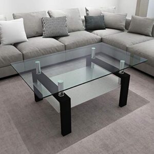 IANIYA Coffee Table with Metal Tube Legs, Glass and Rectangle End Table for Livingroom (Black)