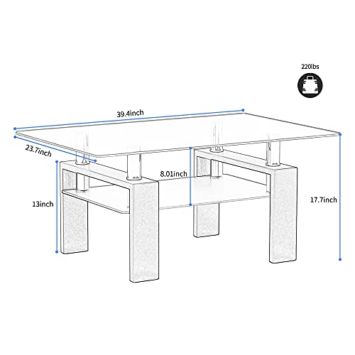 IANIYA Coffee Table with Metal Tube Legs, Glass and Rectangle End Table for Livingroom (Black)