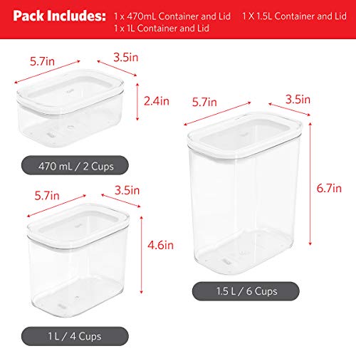 Glad Food Storage Containers Airtight with Lids | Stackable Canisters for Cereal, Pasta, Baking Supplies | Kitchen Pantry Organization | Assorted Sizes, Set of 3, Clear