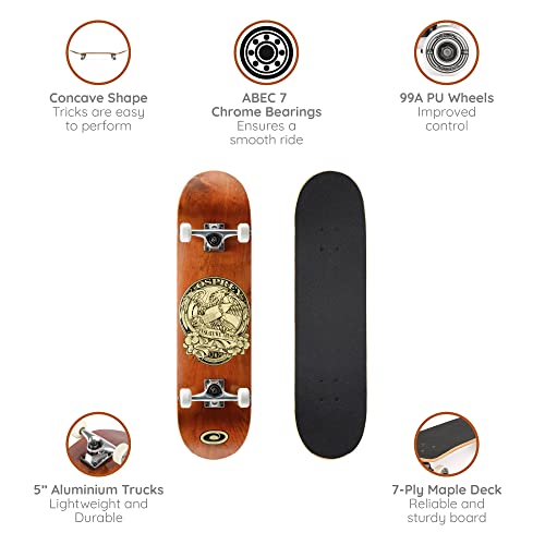 Osprey Skateboards for Beginners | 31 x 8 Inch Adult Skateboard with 7 Layer Canadian Maple Deck, Double Kick Concave Skateboard for Riding and Tricks, Multiple Designs