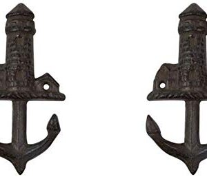 Rustic Heavy Duty Cast Iron Light House Wall Hooks, Set of 2, 5 1/2 Inch