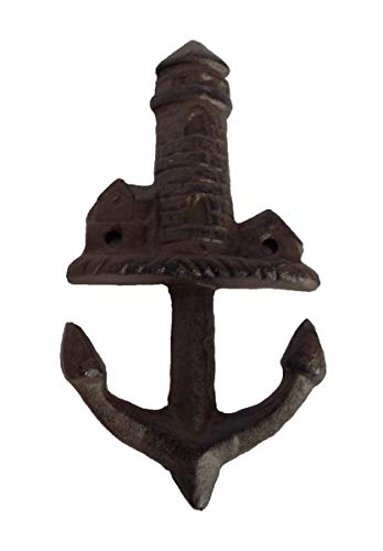 Rustic Heavy Duty Cast Iron Light House Wall Hooks, Set of 2, 5 1/2 Inch