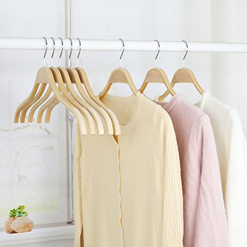 TOPIA HANGER Slim Natural Wood Hangers with Extra Soft Non-Slip Rubber Grips, 18-Pack High-Grade Fashion Hanger No Shoulder Bump for Sweater, Camisole, Jacket, Dress, Coat -CT16N