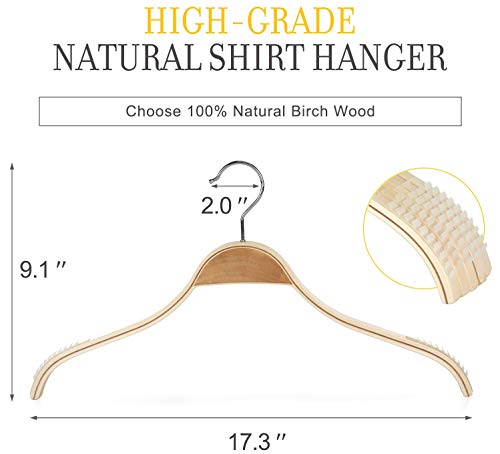 TOPIA HANGER Slim Natural Wood Hangers with Extra Soft Non-Slip Rubber Grips, 18-Pack High-Grade Fashion Hanger No Shoulder Bump for Sweater, Camisole, Jacket, Dress, Coat -CT16N